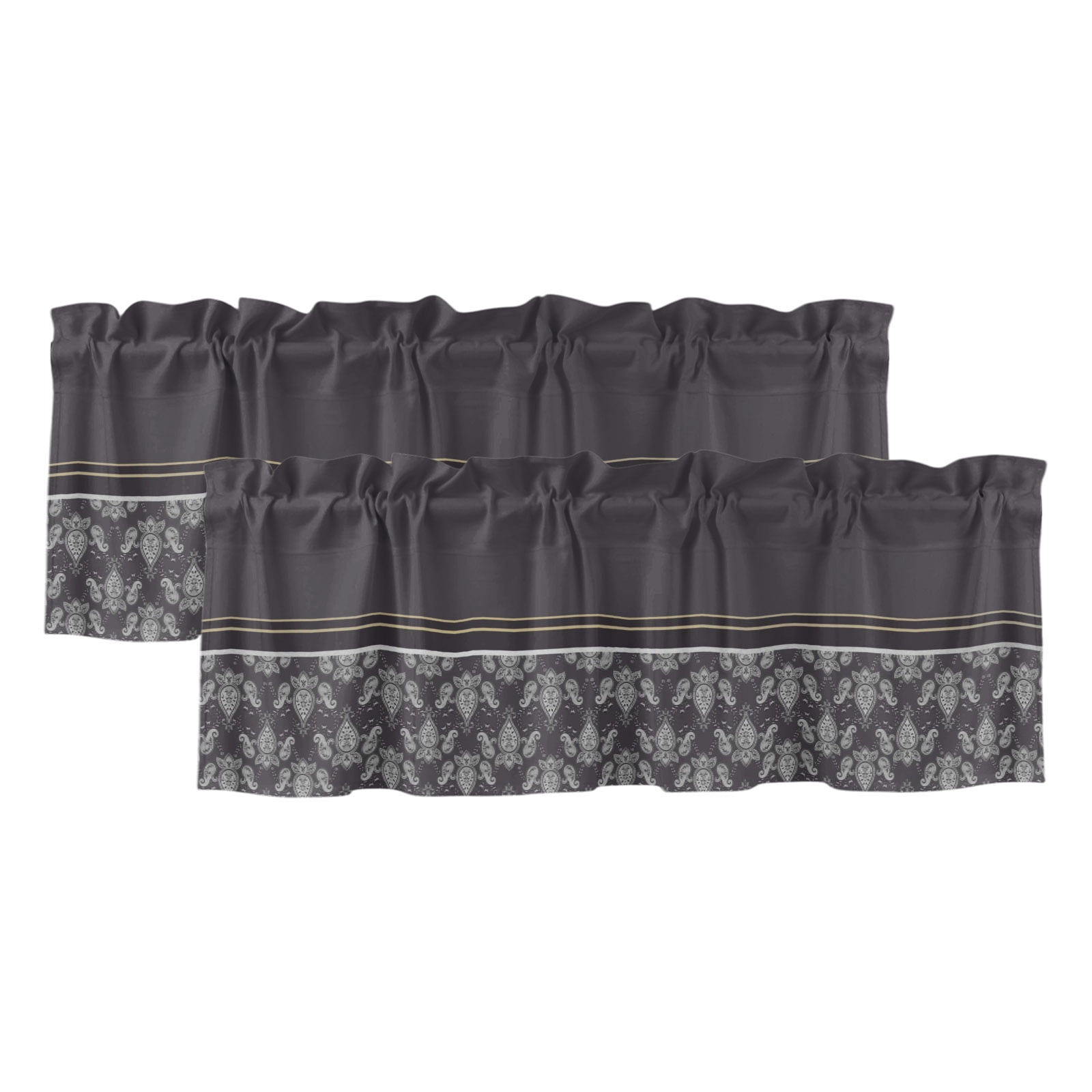 Abstract 2 Panels Kitchen Valance, Retro Watercolor Dark Gray Pesley ...
