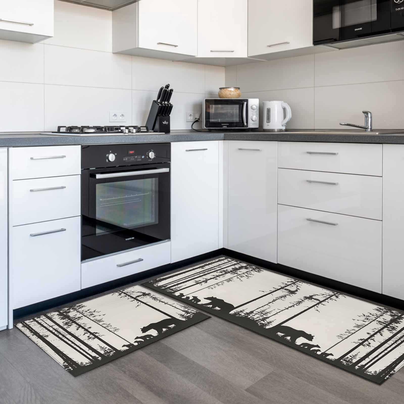 Abstract 2 Pieces Non-Slip Kitchen Mat Set, Bear Family Forest Trees ...