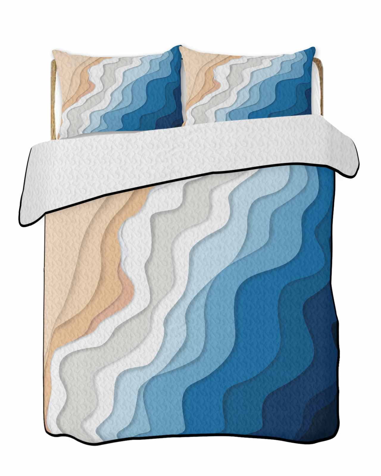 Abstract 3 Piece Quilt Bedding Set with 2 Pillow Shams, Blue Gradient ...