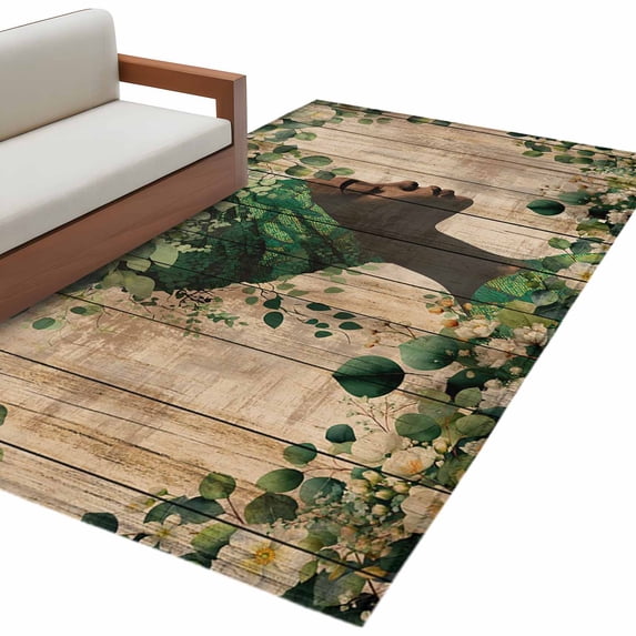 Abstract 3'x5' Area Rugs Women with Head Scarves Green Eucalyptus Leaf ...