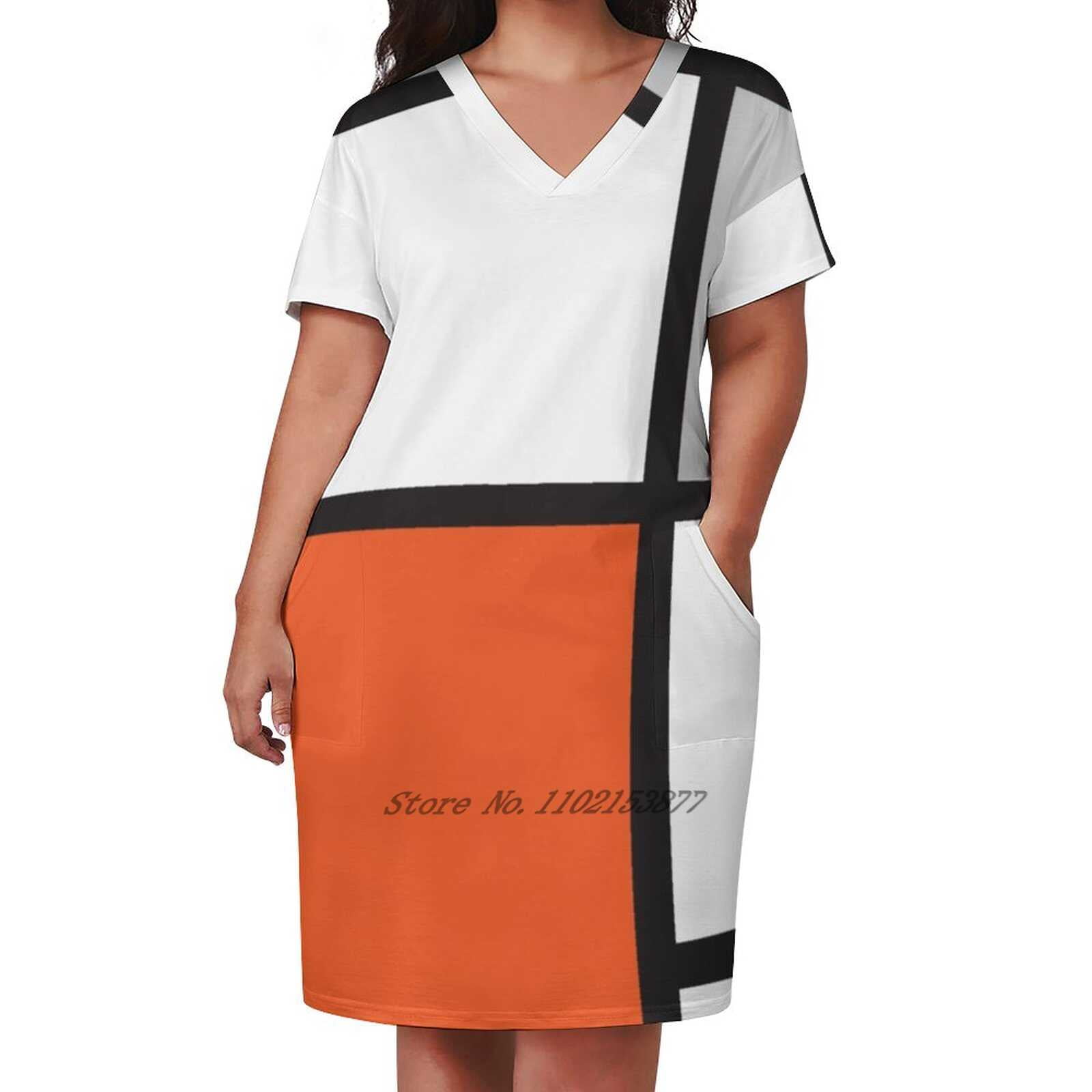 Abstract#31 Loose Pocket Dress Fashion Print Dress Short Sleeve V-Neck ...