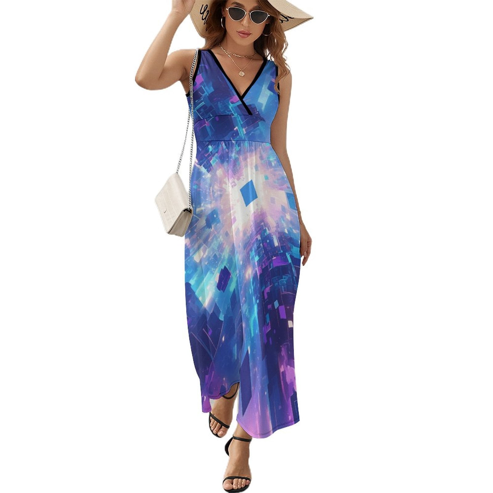 Abstract 3D Futuristic Geometric Plaid Art Sleeveless Dress Women's ...