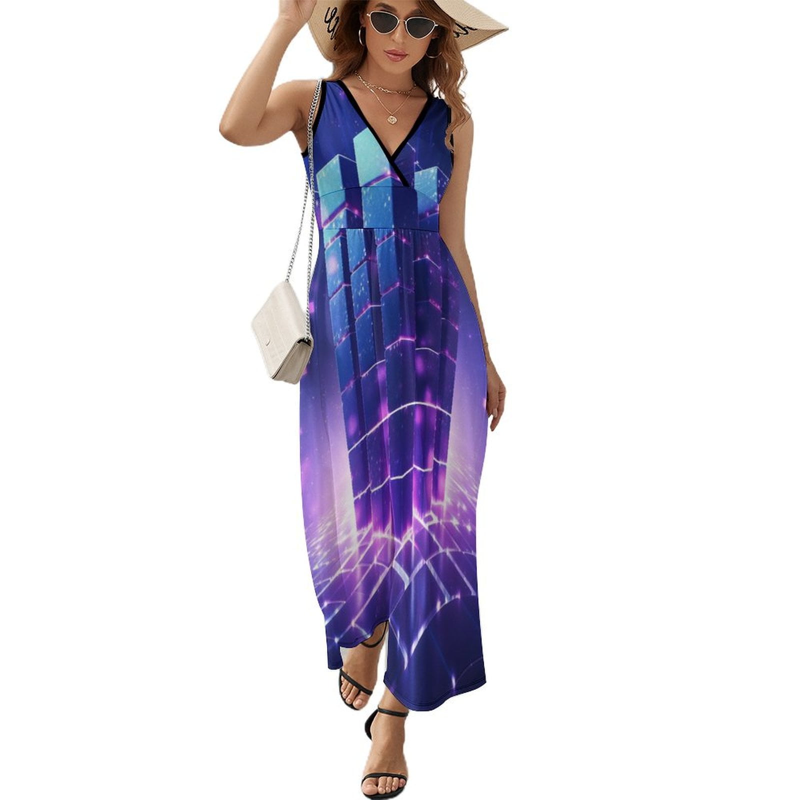 Abstract 3D Futuristic Geometric Plaid Art Sleeveless Dress Women's ...