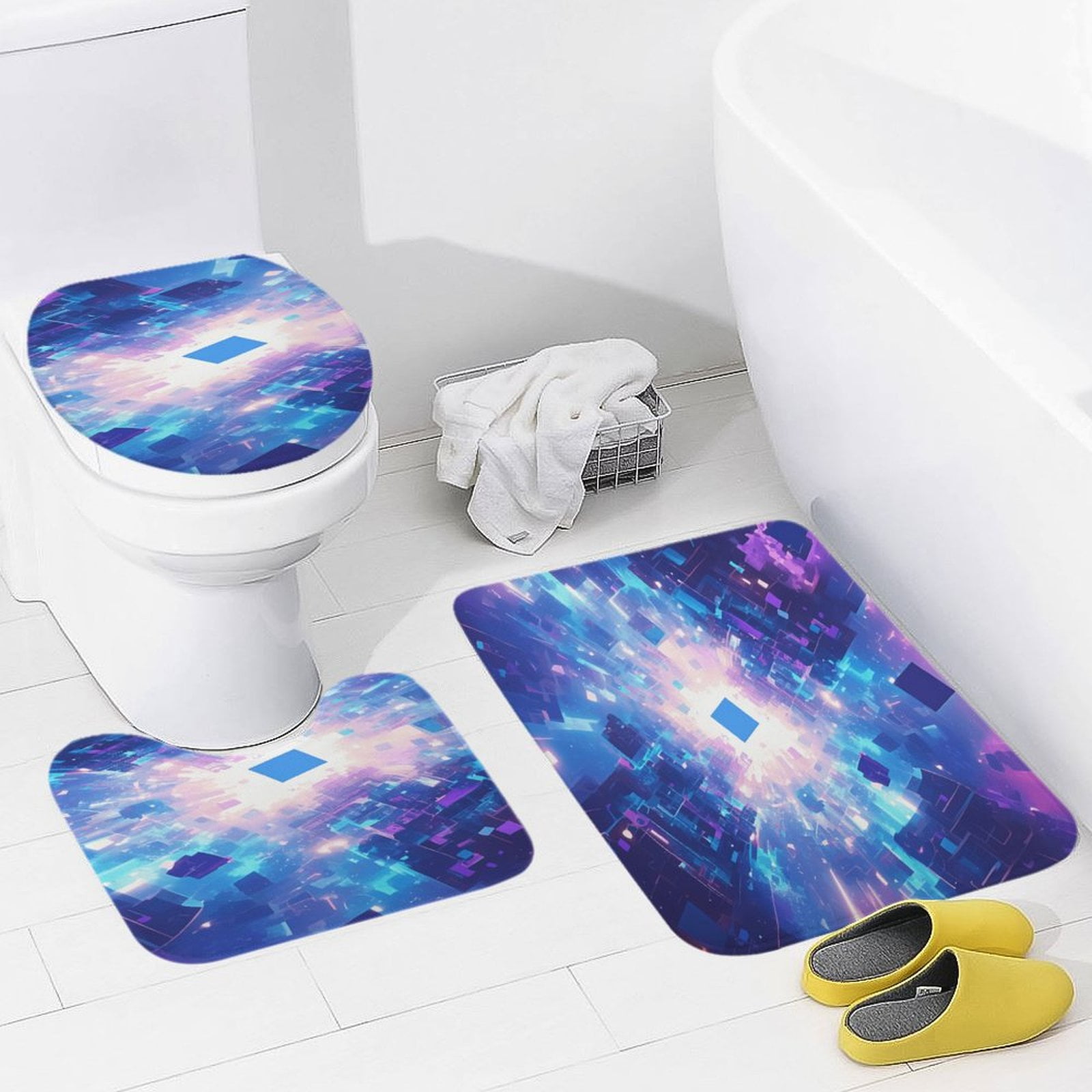 Abstract 3D Futuristic Geometric Plaid Bathroom Mats Set 3-piece Bath ...