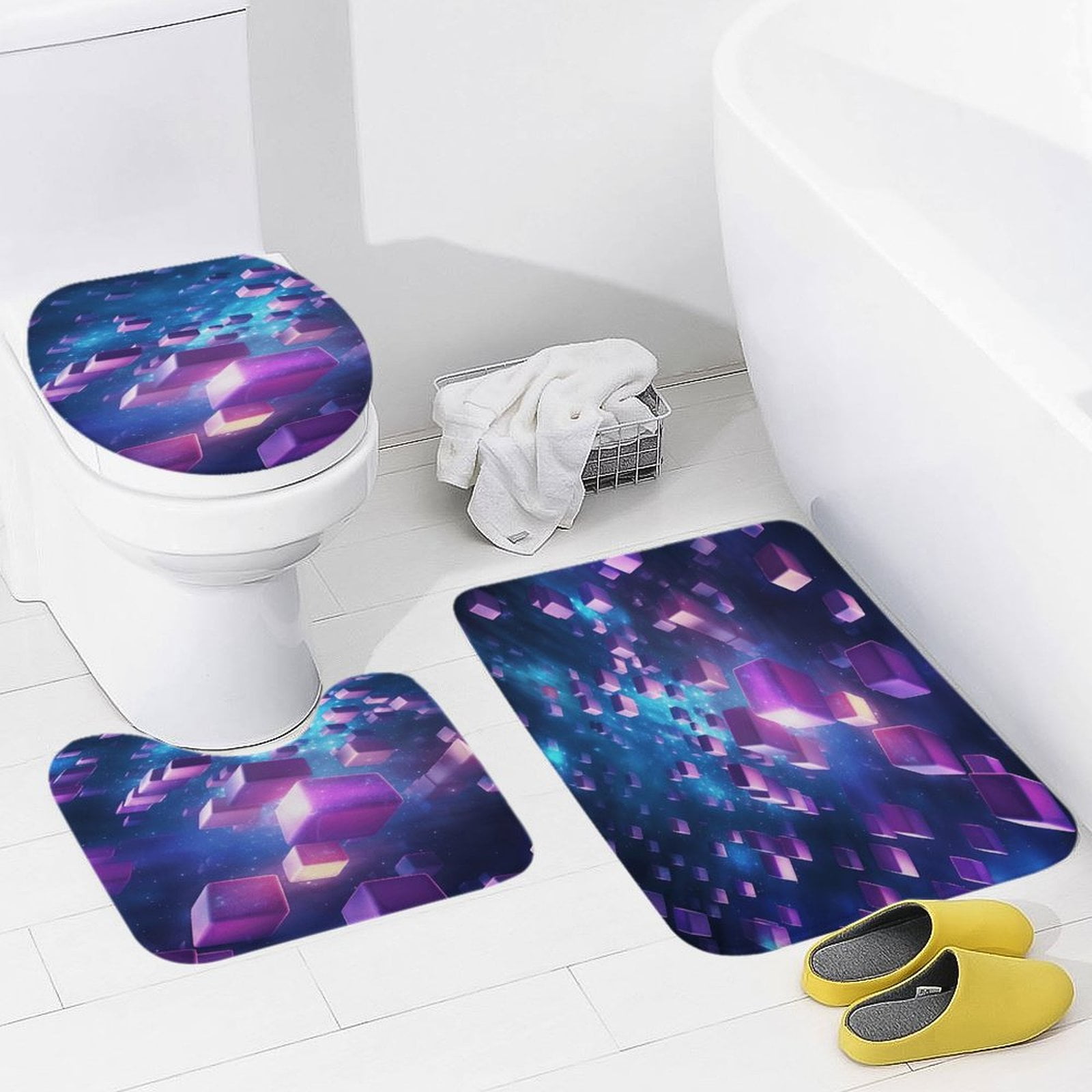 Abstract 3D Futuristic Geometric Plaid Bathroom Mats Set 3-piece Bath ...