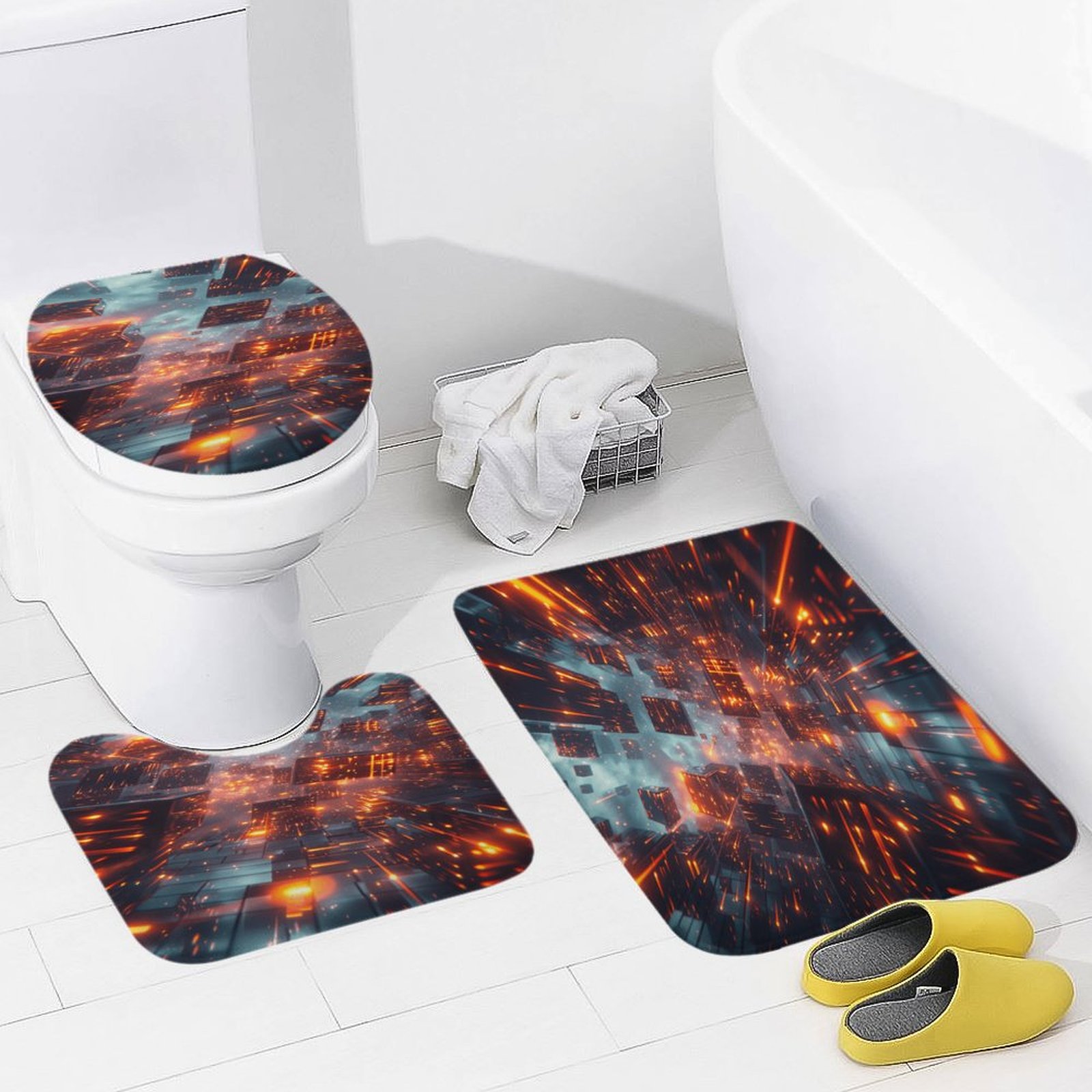 Abstract 3D Futuristic Geometric Plaid Bathroom Mats Set 3-piece Bath ...