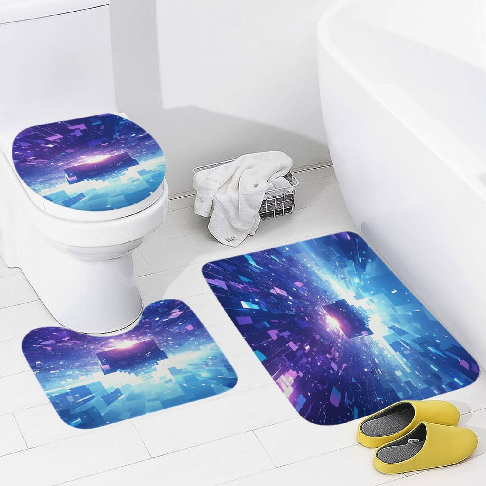 Abstract 3D Futuristic Geometric Plaid Bathroom Mats Set 3-piece Bath ...