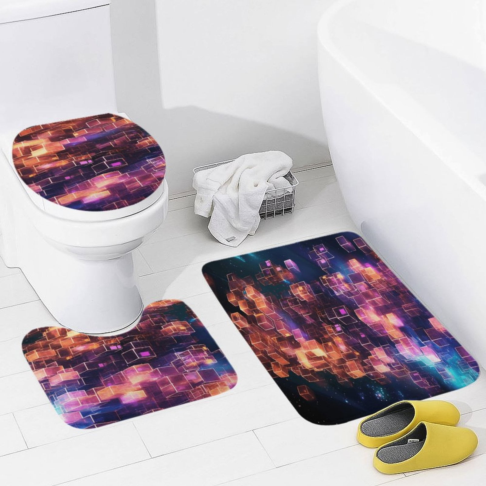 Abstract 3D Futuristic Geometric Plaid Bathroom Mats Set 3-piece Bath ...
