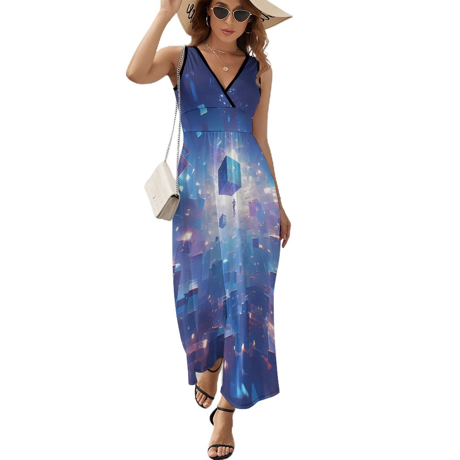 Abstract 3D Futuristic Geometric Plaid Sleeveless Dress Woman Fashion ...