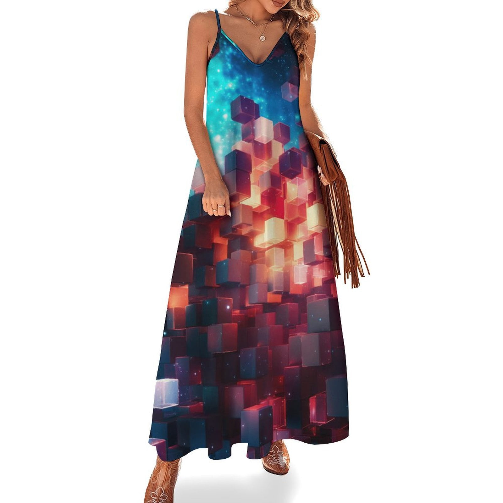 Abstract 3D Futuristic Geometric Plaid Sleeveless Dress Women's Luxury ...