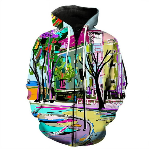 Abstract 3D Printed Art Graffiti Zipper Hoodie For Men Spring Hip Hop ...