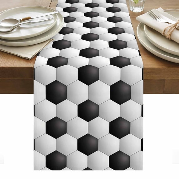 Abstract 3D Soccer Skin Cotton Linen Table Runner Modern Abstract ...