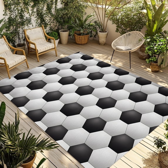 Abstract 3D Soccer Skin Outdoor Rug 3x5 ft Modern Abstract Symmetrical ...