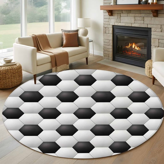 Abstract 3D Soccer Skin Washable Round Area Rug 8 ft, Modern Abstract ...