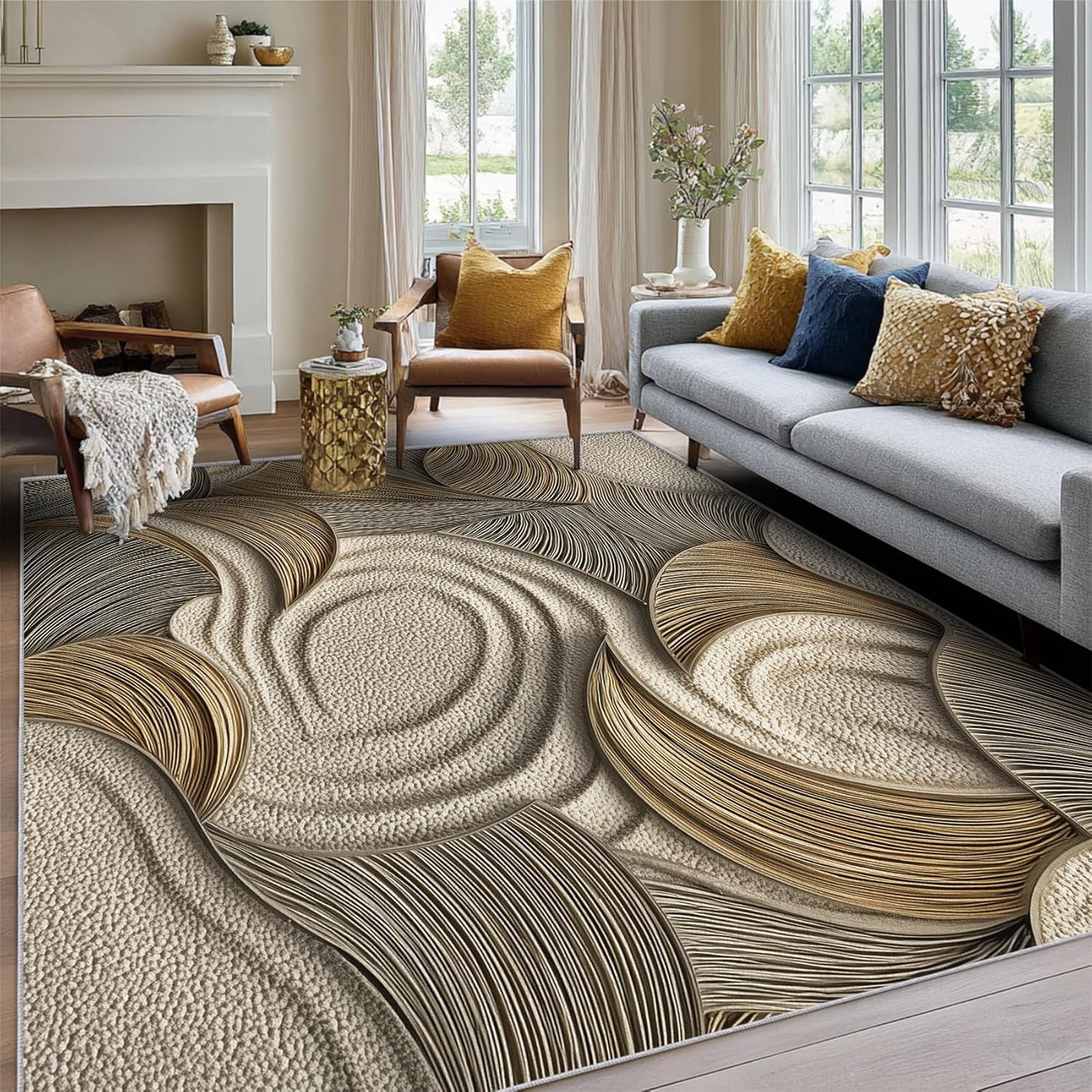 Abstract 3D Textured Area Rug, Modern Art Design Carpet, Washable Non ...