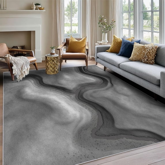 Abstract 3D Textured Grey Area Rug, Modern Design Carpet, Washable Non ...