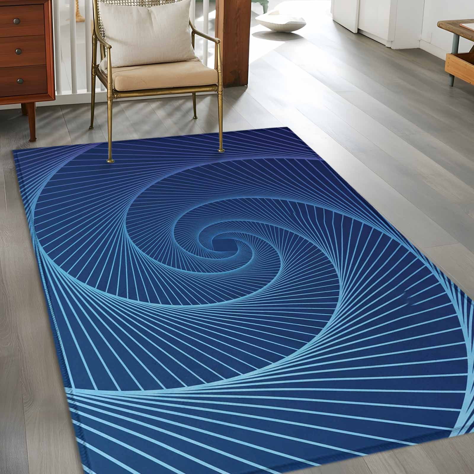 Abstract 3x5 Rug for Bedroom Foot of Bed Small Living Room, Blue Stripe ...