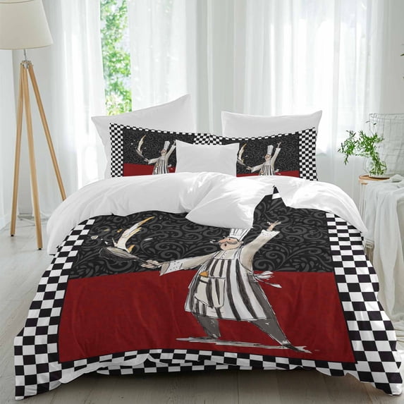 Abstract 4 Piece Duvet Cover Set Twin Size Cartoon Style Chef White ...