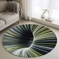 Abstract 4FT Round Area Rugs Lemon Yellow White Linear Warp Optical ...