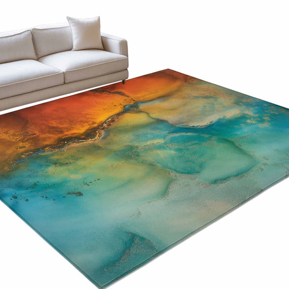 Abstract 5x8ft Non Slip Area Rug Orange Teal Green Gradient Fluid Art ...