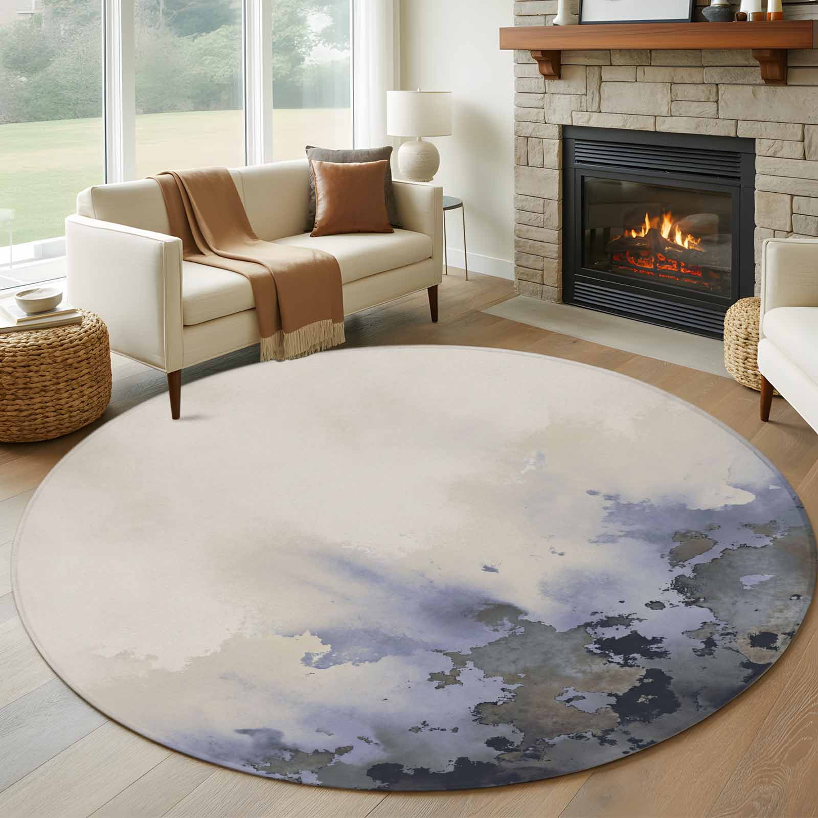 Abstract 8FT Round Area Rugs for Living Room Ink Painting Mottled ...