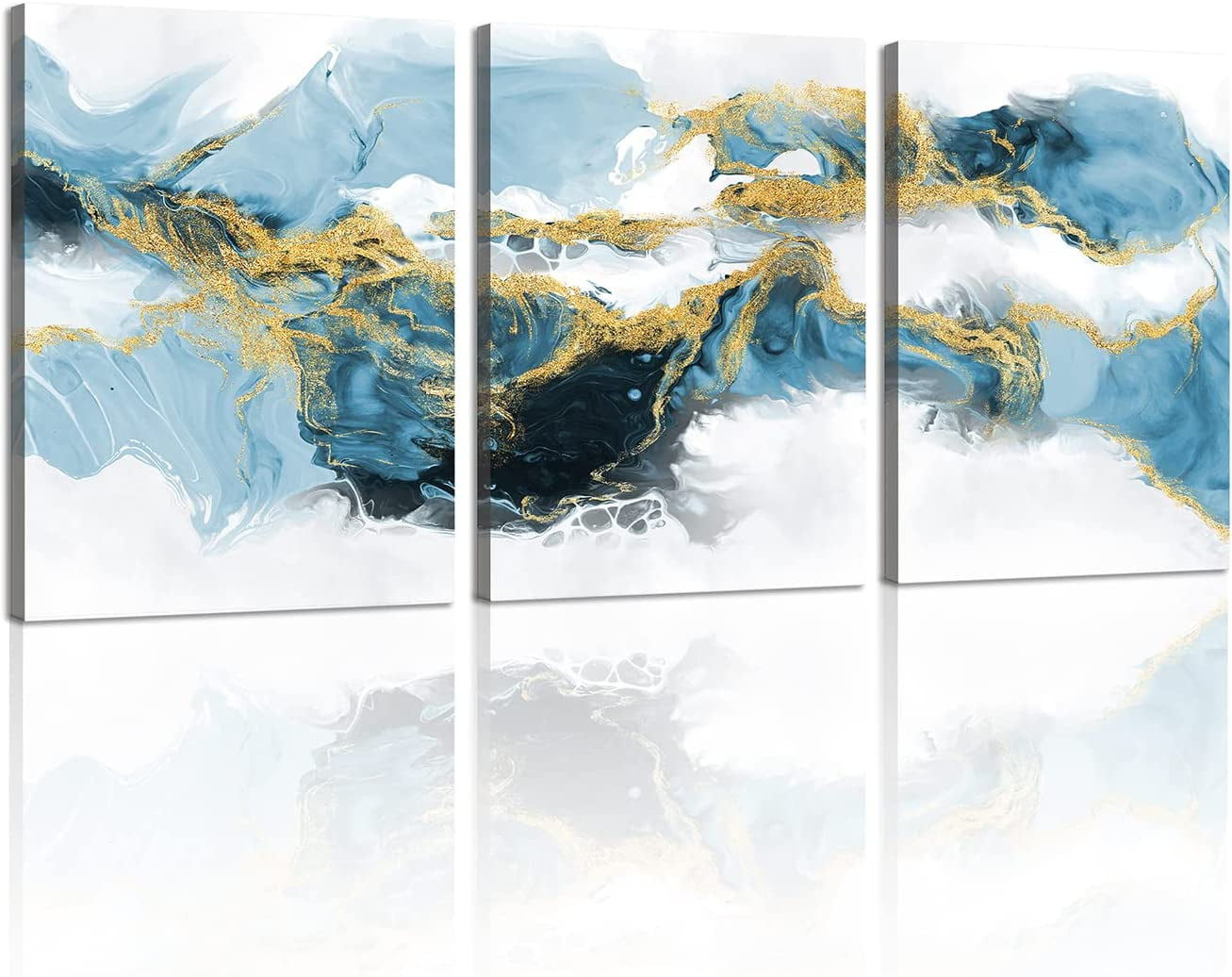 Abstract Aesthetics Canvas Wall Art - 3 Pieces Blue Fantasy Modern ...