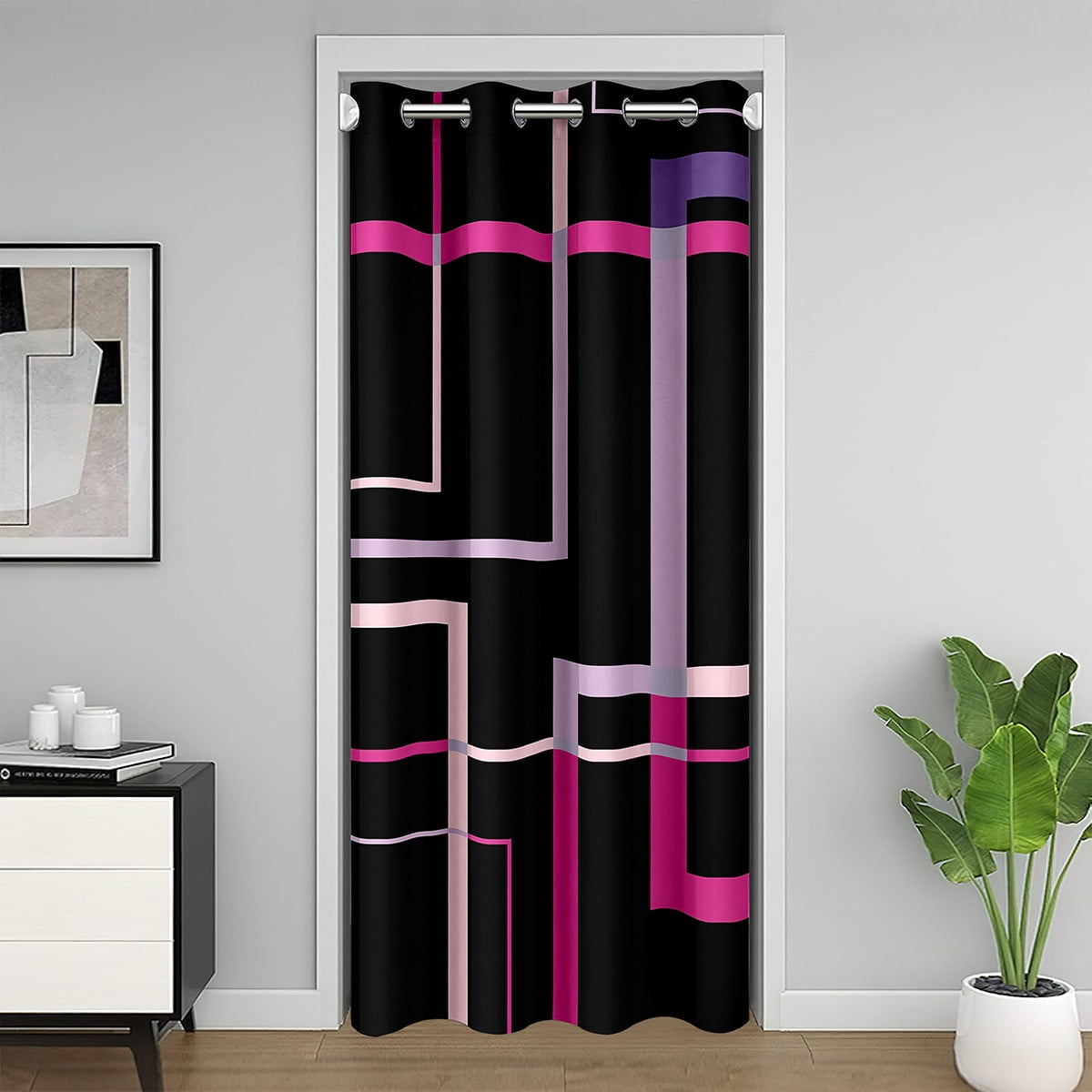 Abstract Aesthetics Door Curtain For Doorway Privacy 52"W X 80"L, Pink ...