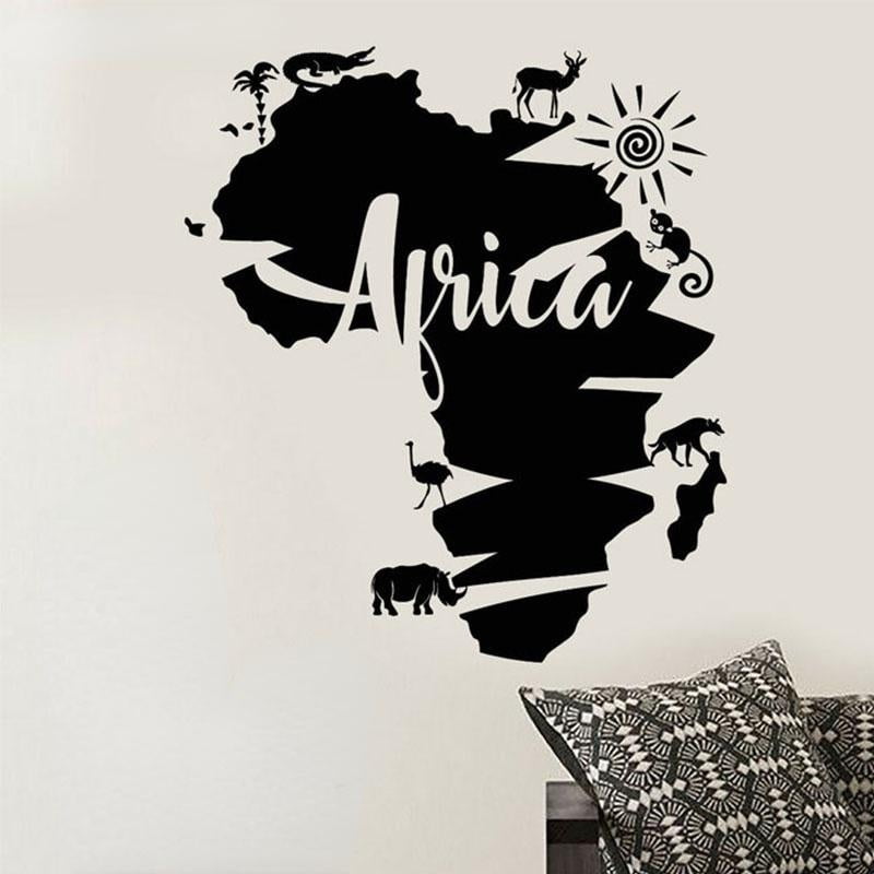 Abstract Africa Continent Map African Animals Wall Stickers Vinyl Home ...