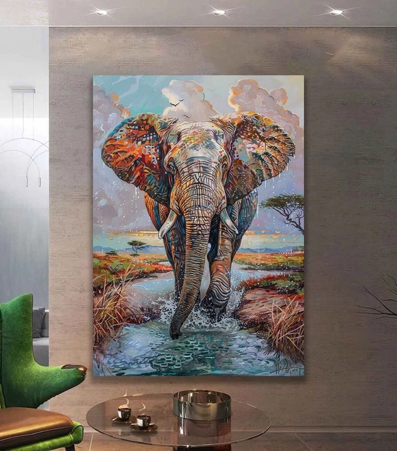Abstract African Angry Elephant Paint Wall Art Home Decor Vintage Gift ...