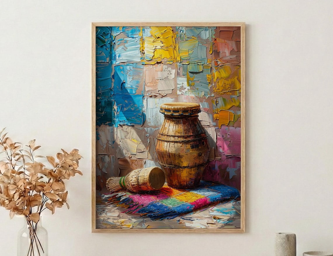 Abstract African Instruments Summer Decor Still Life, Stretched Canvas ...