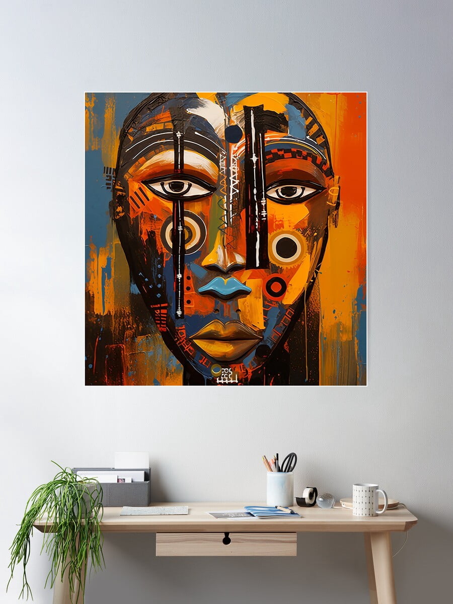 Abstract African Mask Style No. 09 Poster Wall Art, Modern Wall Decor ...