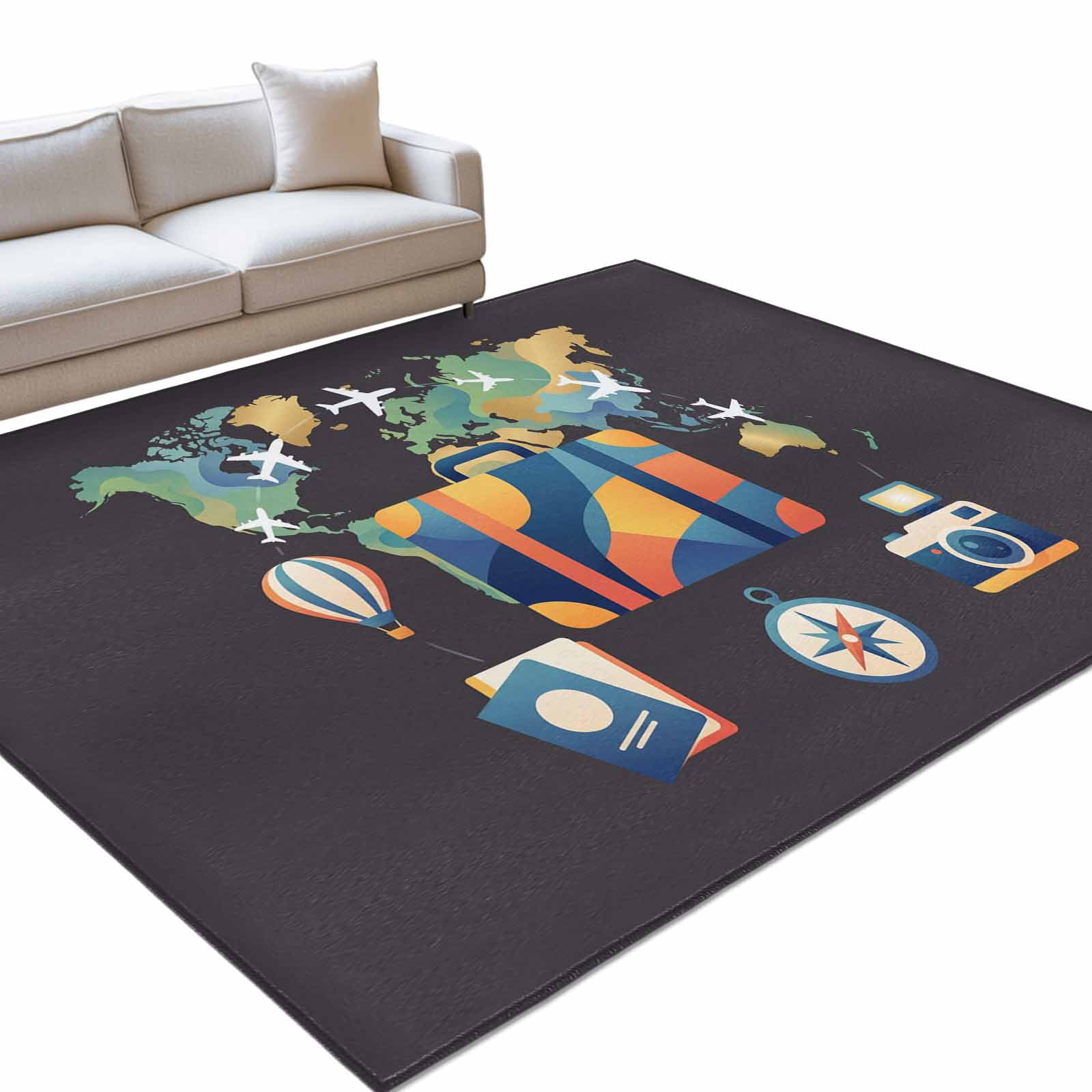 Abstract Aircraft 6x9ft Non Slip Area Rug Map Luggage Camera Passport ...
