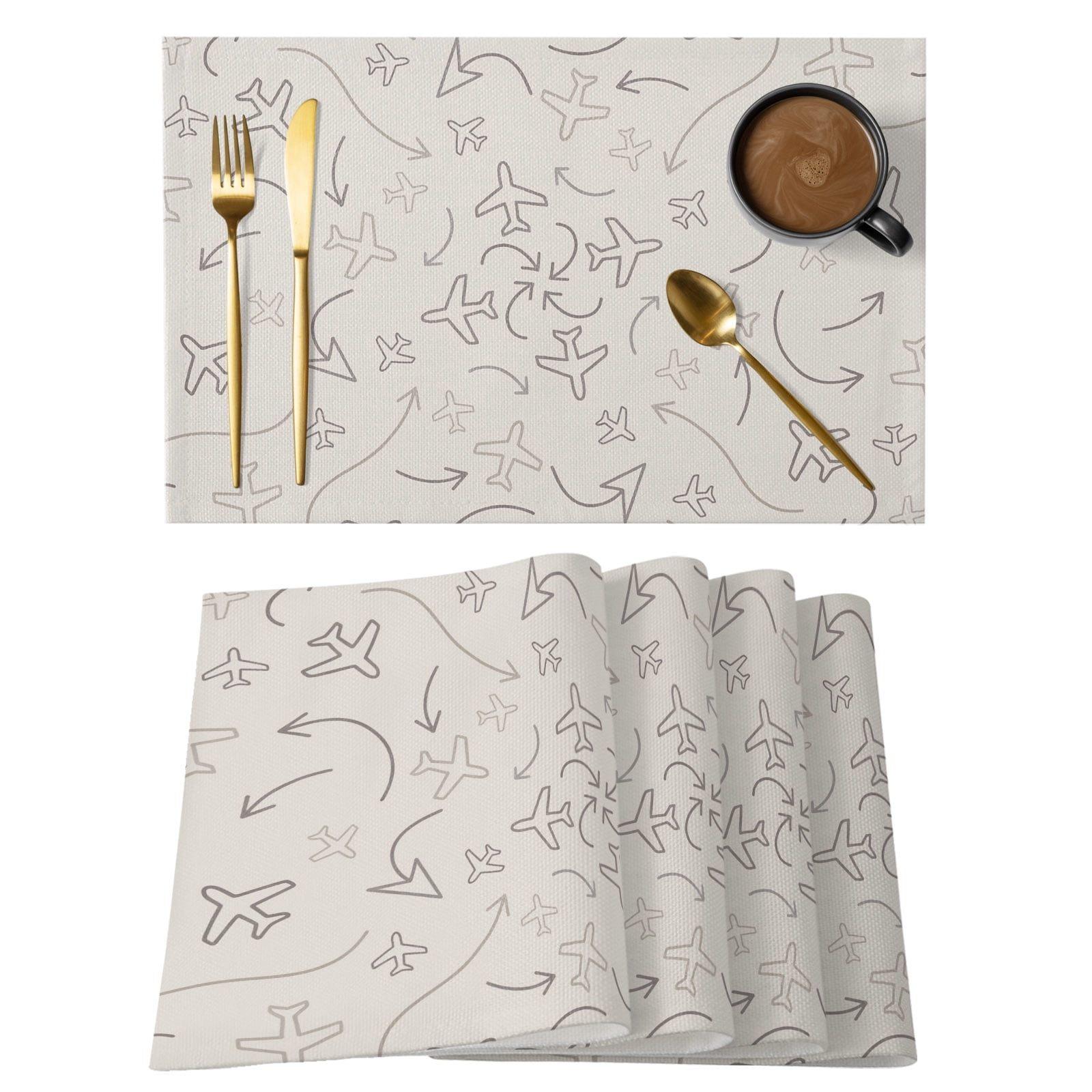 Abstract Aircraft Cotton Linen Placemats Set of 2, Airplane Line Arrows ...