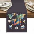 Abstract Aircraft Cotton Linen Table Runner Map Luggage Camera Passport ...