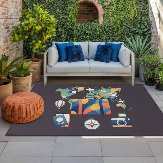 Abstract Aircraft Indoor Outdoor Rugs 3x5 Ft, Map Luggage Camera ...