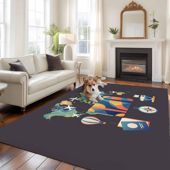 Abstract Aircraft Large Area Rugs 8x10 ft Map Luggage Camera Passport ...
