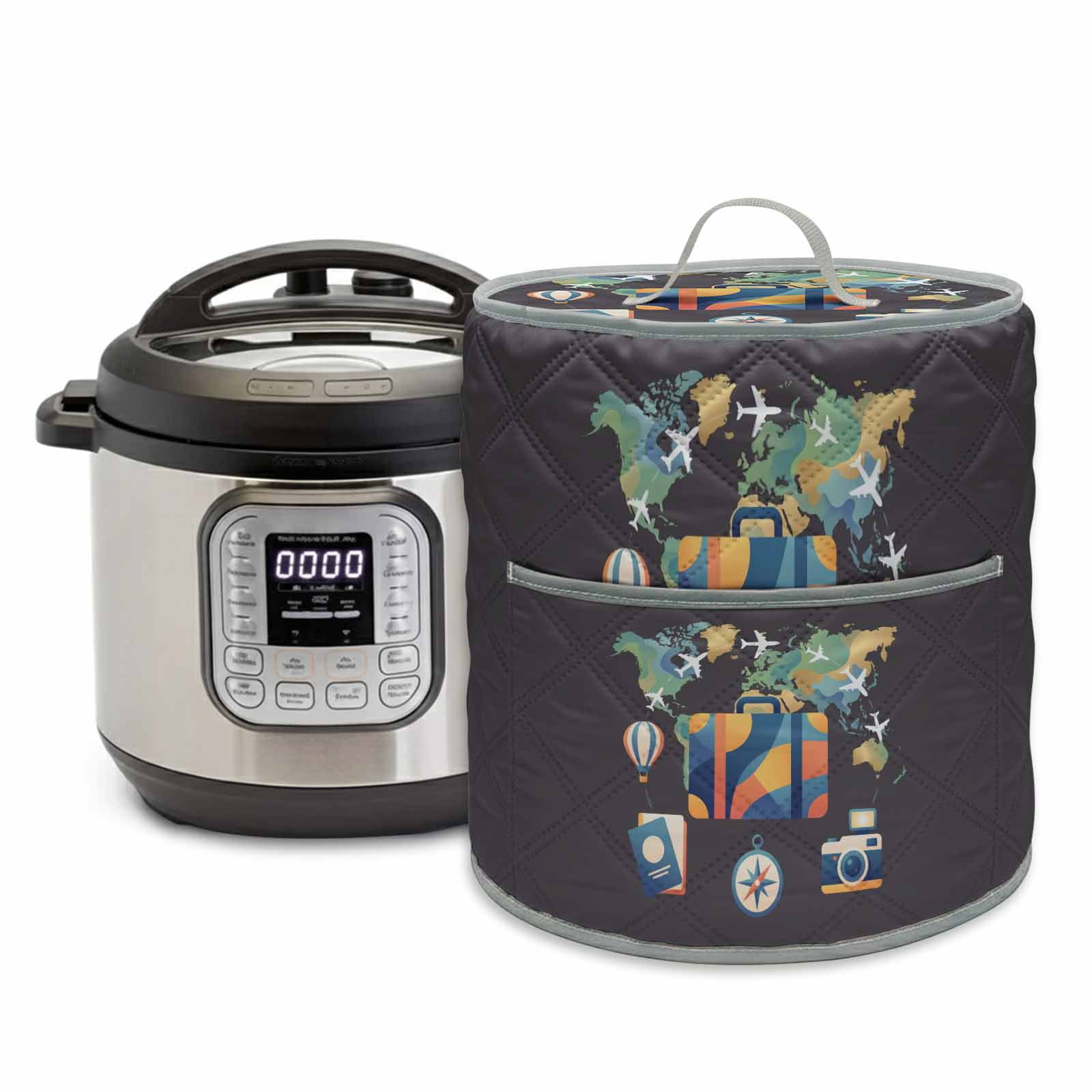 Abstract Aircraft Rice Cooker Cover 6 Quart Map Luggage Camera Passport ...