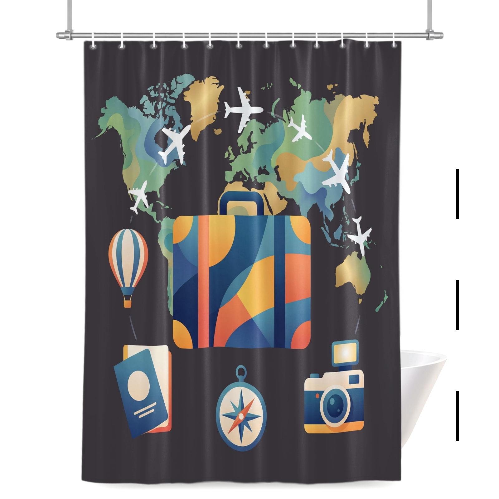 Abstract Aircraft Shower Curtains for Bathroom, Map Luggage Camera ...