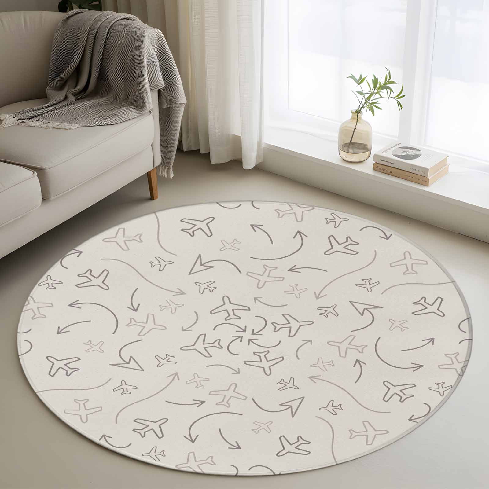 Abstract Airline Route Round Area Rug 4ft, Vintage Aircraft Arrows ...