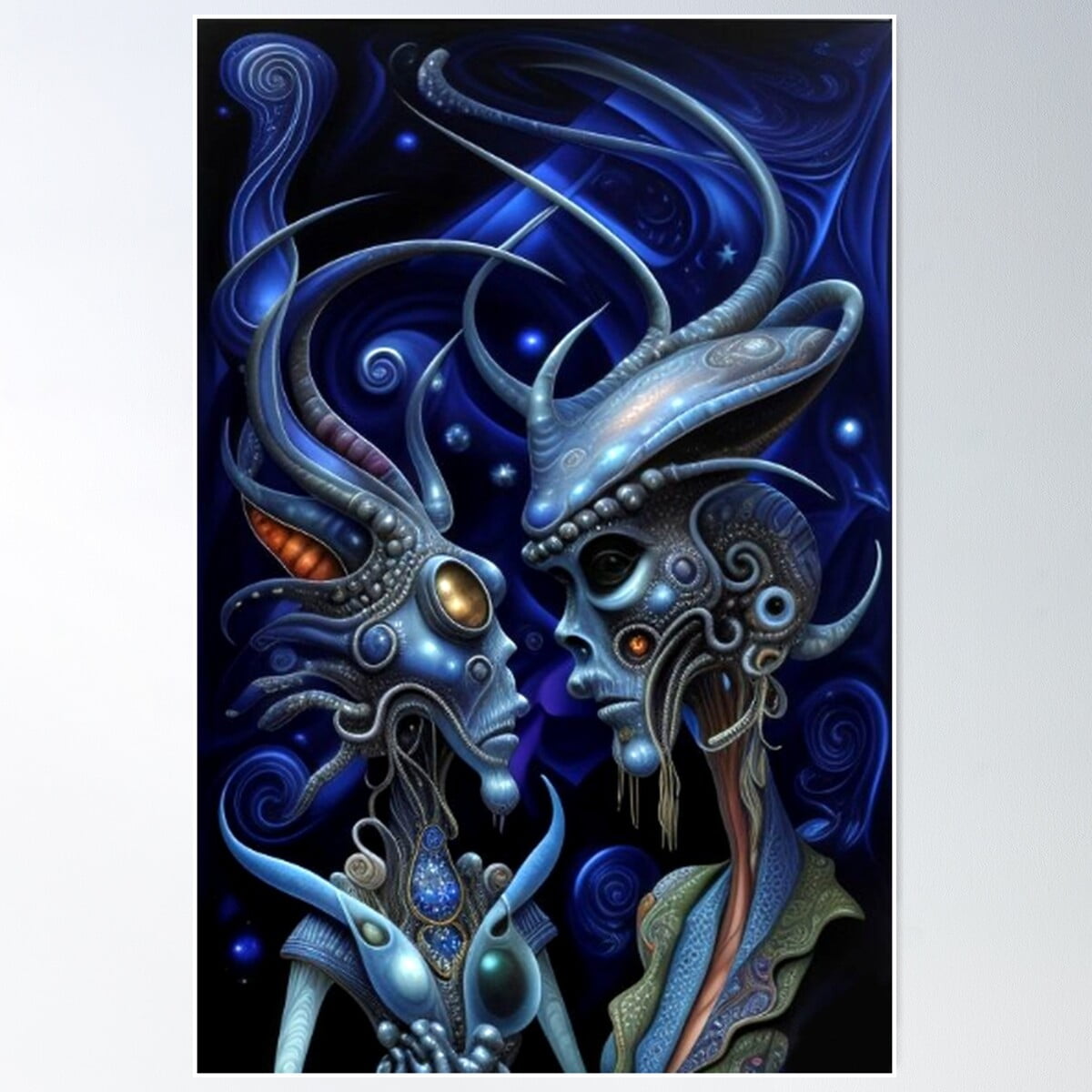 Abstract Aliens Couple Poster Wall Art, Modern Wall Decor For Living ...