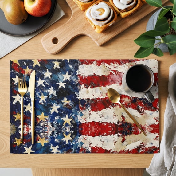 Abstract American Flag Placemats Set of 8, Paint Splatters Independence ...