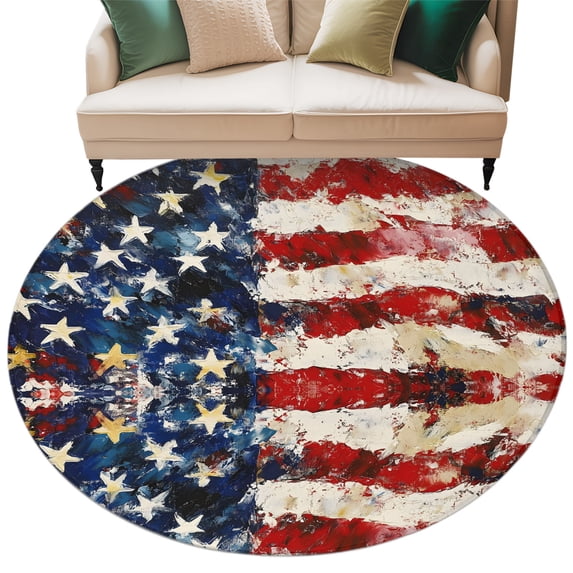 Abstract American Flag Round Living Room Rugs 5 ft, Paint Splatters ...