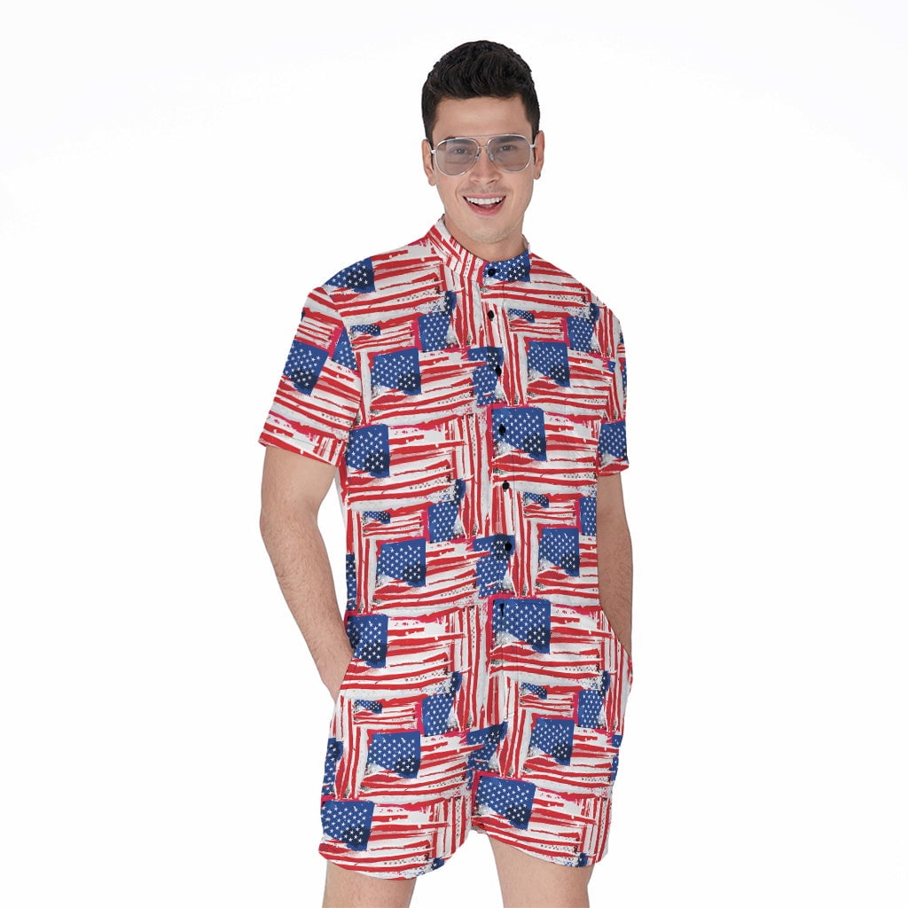 Abstract American Flag Short Sleeve Men'S Rompers, American Flag Casual ...