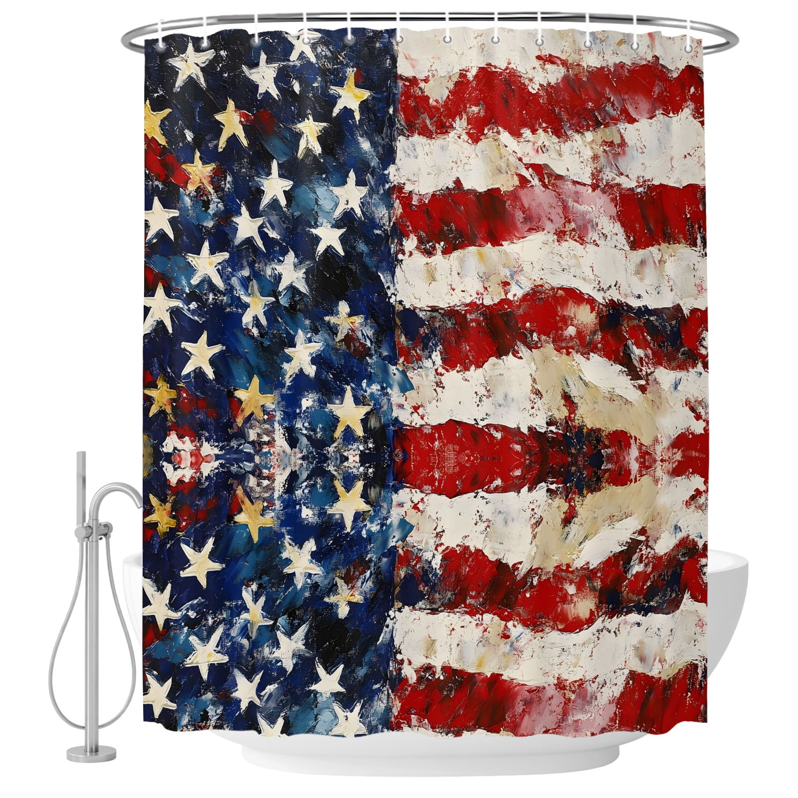 Abstract American Flag Shower Curtain for Bathroom, Paint Splatters ...