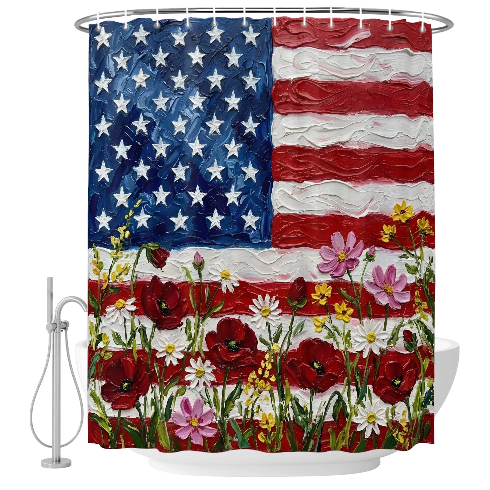Abstract American Flag Shower Curtain for Bathroom, Poppy Sunflower ...