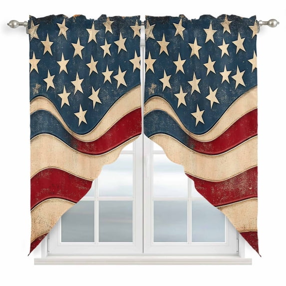 Abstract American Swag Curtain Valance for Window 2 Panels Flag Stripe ...