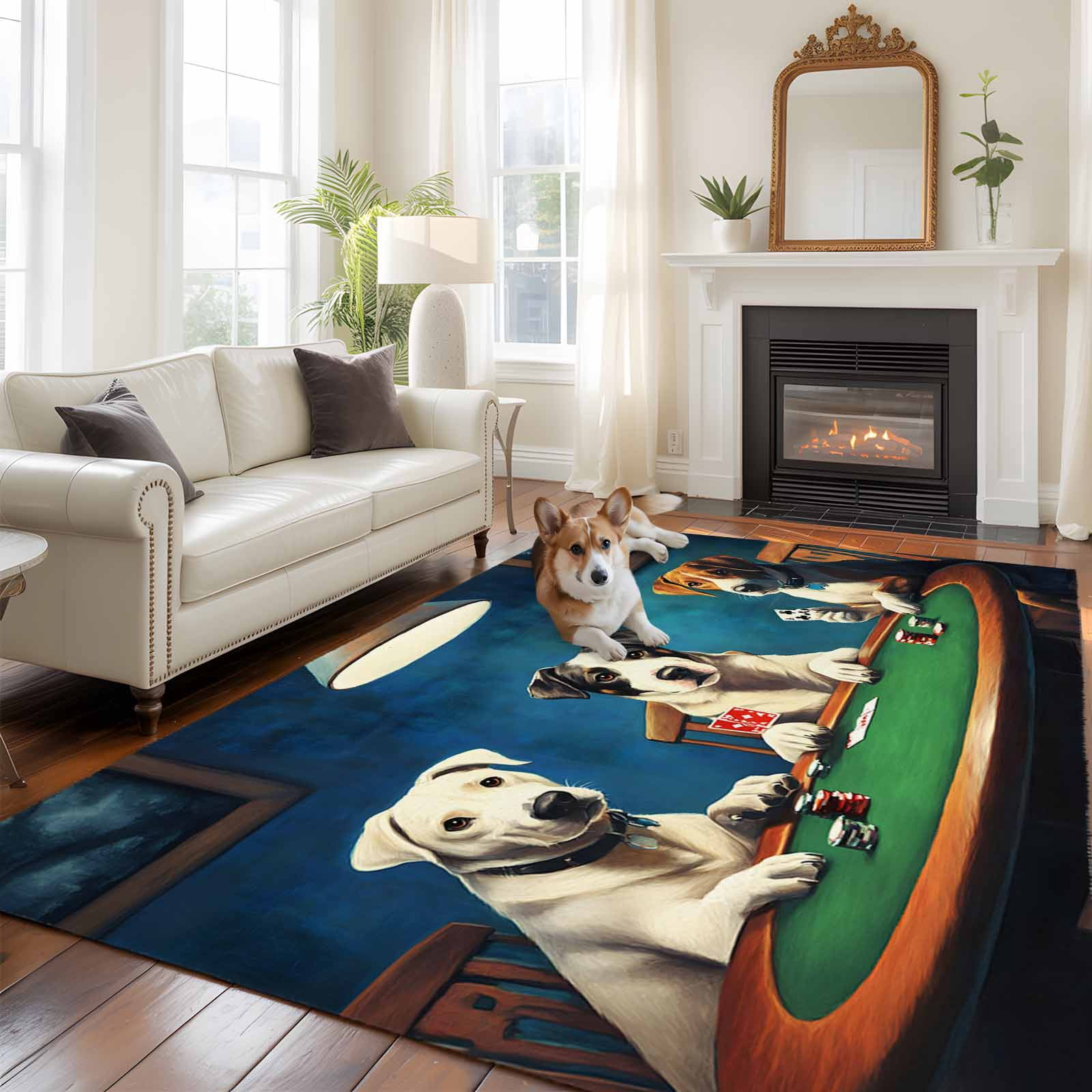 Abstract Animal 5x7 Area Rugs for Living Room, Dog Playing Poker Game ...