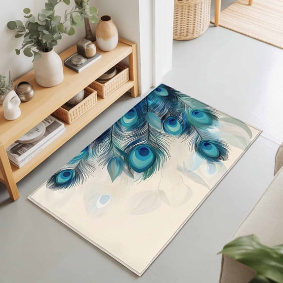 Abstract Animal Art Peacock Feather Rectangle Rug 2'x3' Watercolor Blue ...