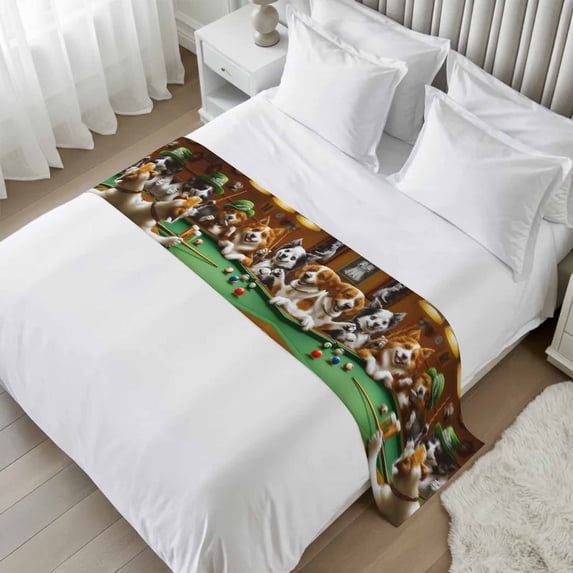 Abstract Animal Bed Runner Scarf, Dog In The Room Playing Poker Game ...