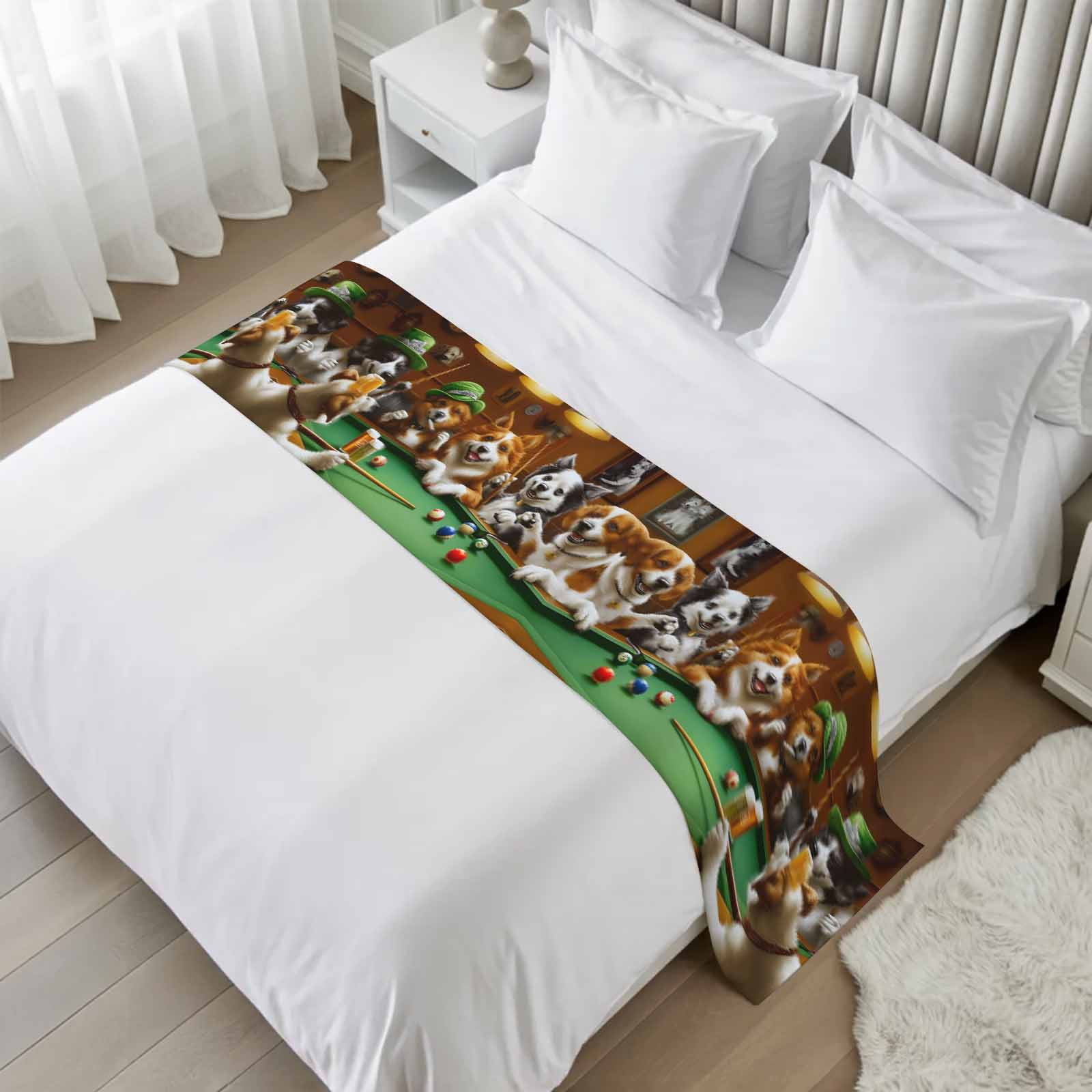 Abstract Animal Bed Runner Scarf, Dog In The Room Playing Poker Game ...